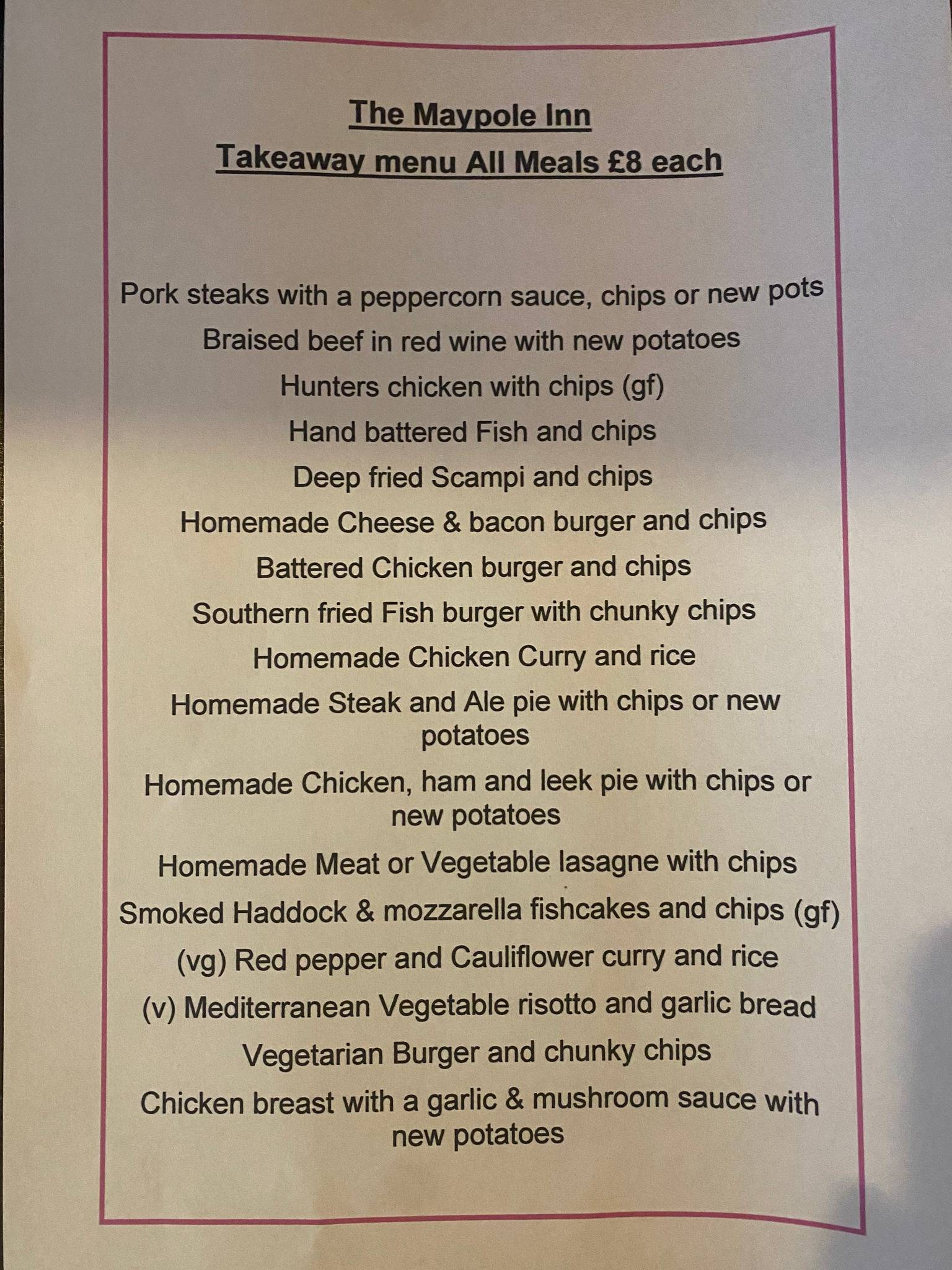 Menu at The Maypole Inn pub & bar, Taunton, Thurloxton
