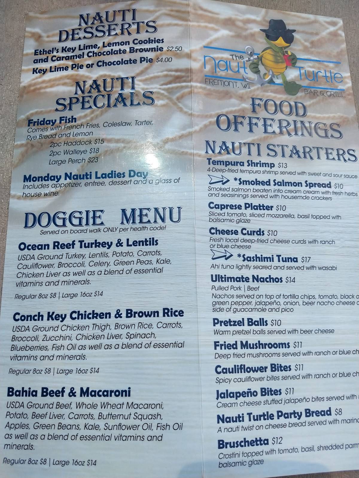 Menu at The Nauti Turtle restaurant, Fremont