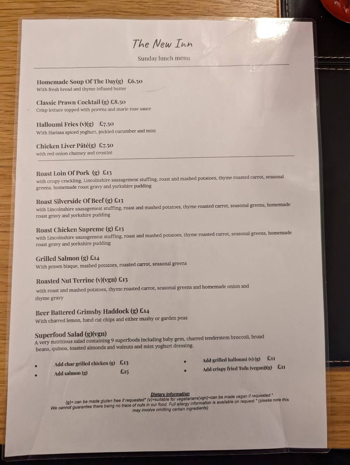 Menu at The New Inn pub & bar, North Thoresby, Station Rd