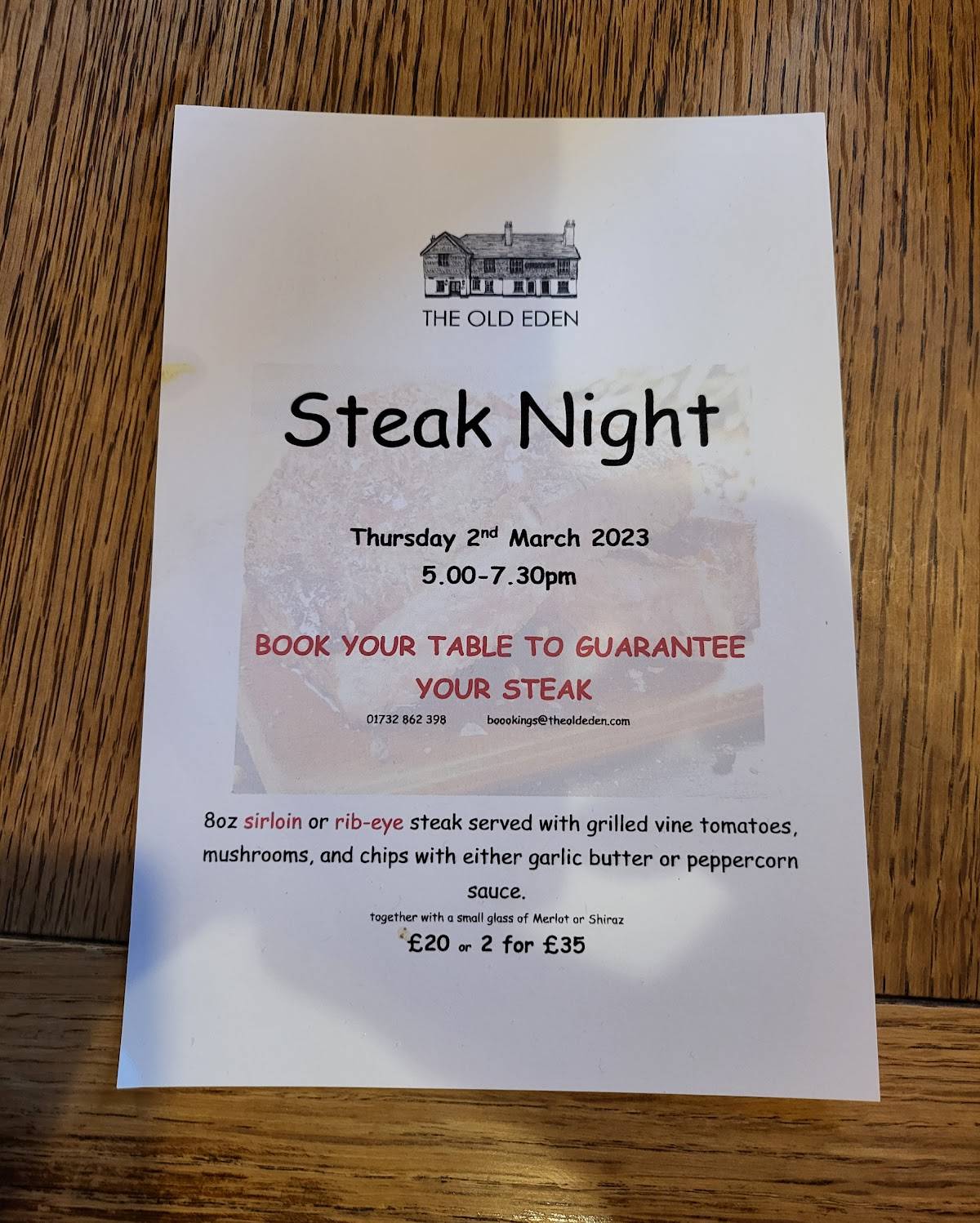 Menu at The Old Eden pub & bar, Edenbridge
