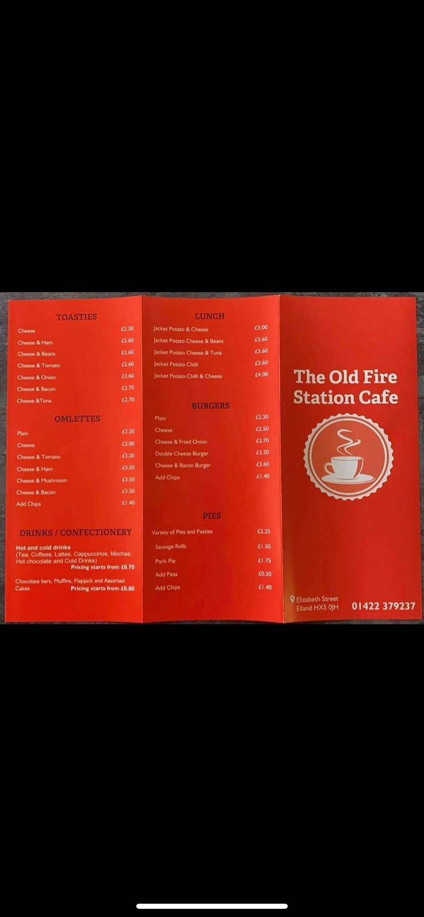 Menu at The Old Fire Station Cafe, Elland