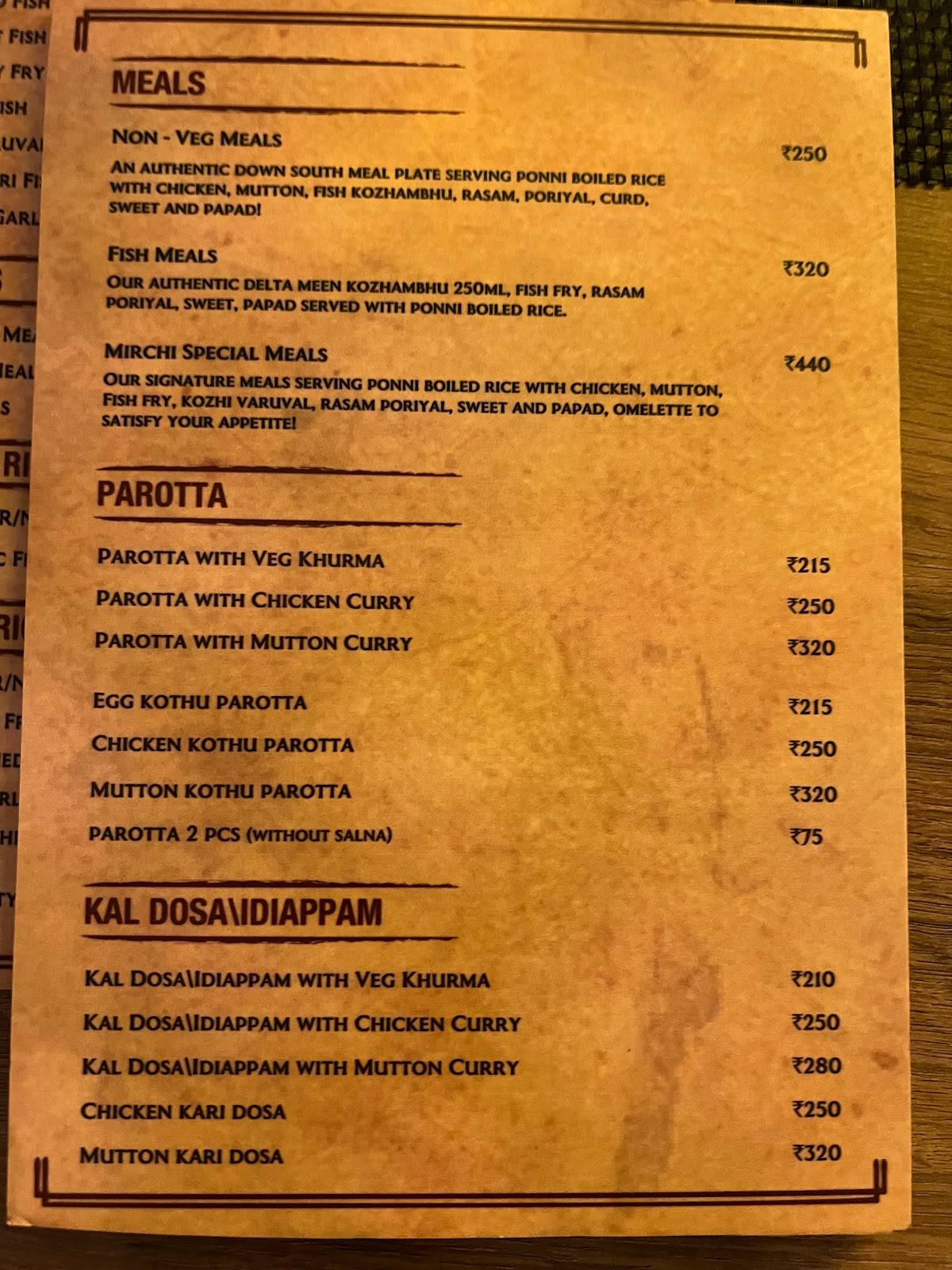 Menu at The Old Mirchi Biryani, Chennai, Velachery Bypass Rd