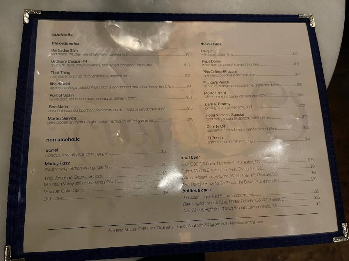 Menu at The Ordinary desserts, Charleston