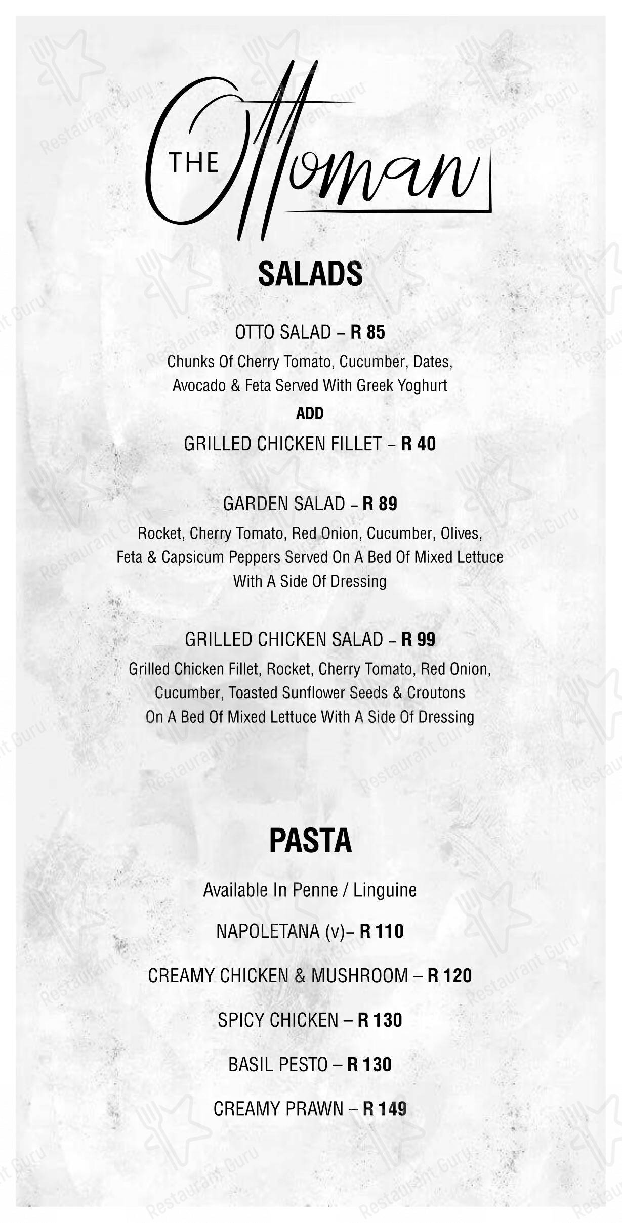 Menu at The Ottoman on Kromboom restaurant, Cape Town