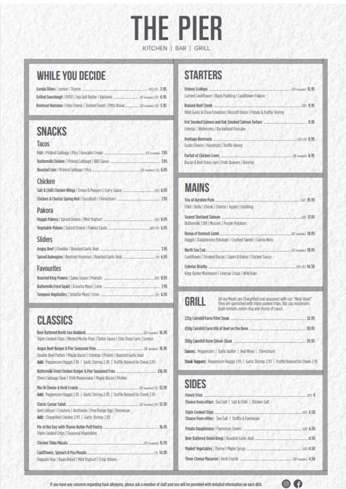 Menu at The Pier Kitchen & Bar, Alexandria