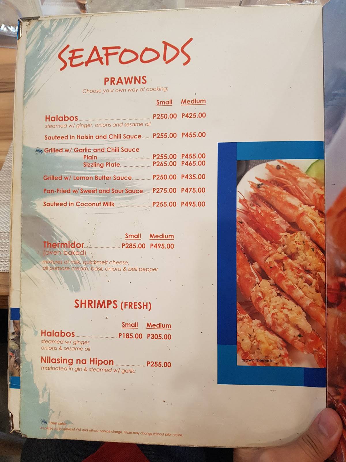 Menu at The Prawn Farm restaurant, Tagbilaran City