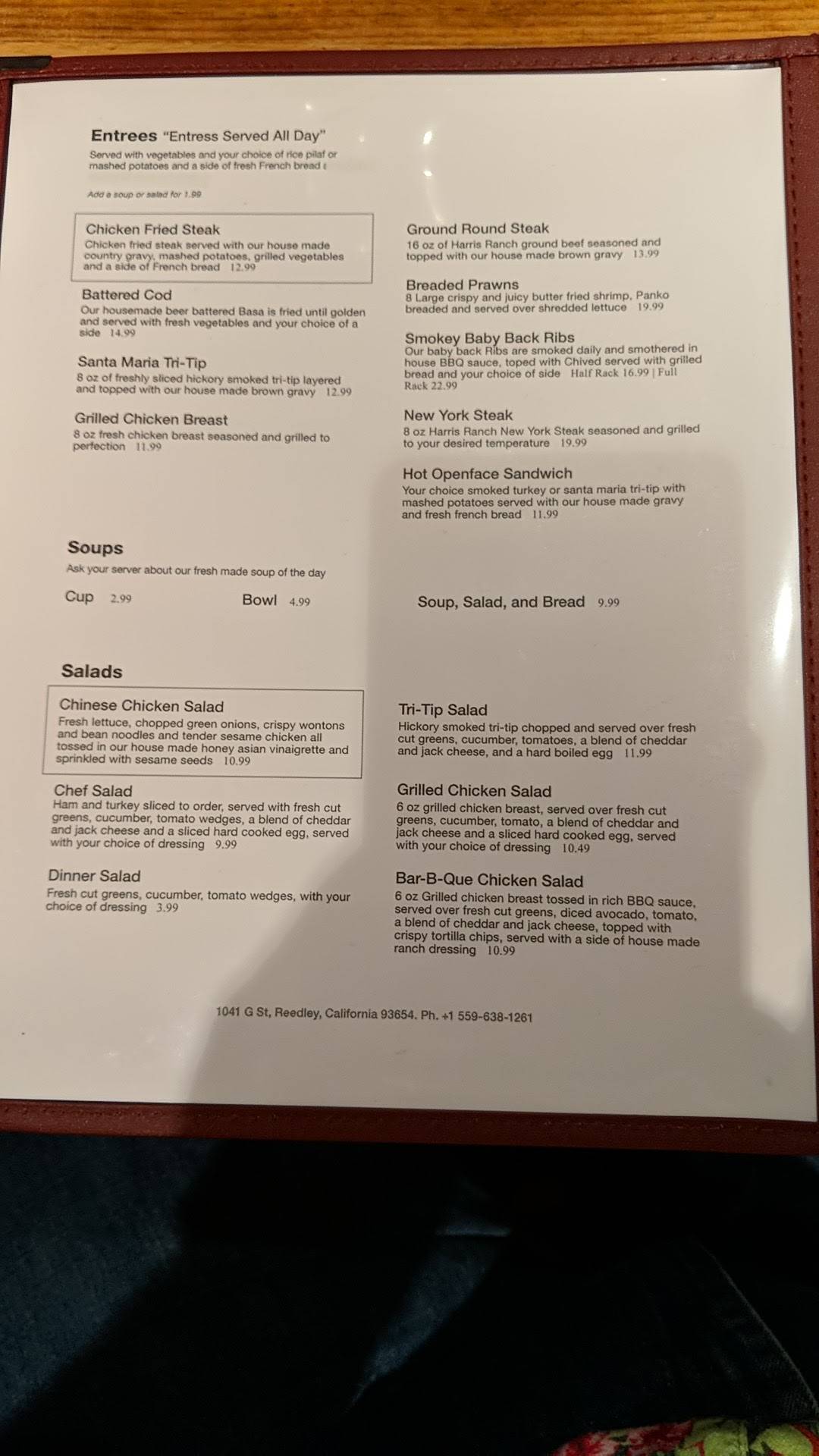 Menu at The Pub, Reedley