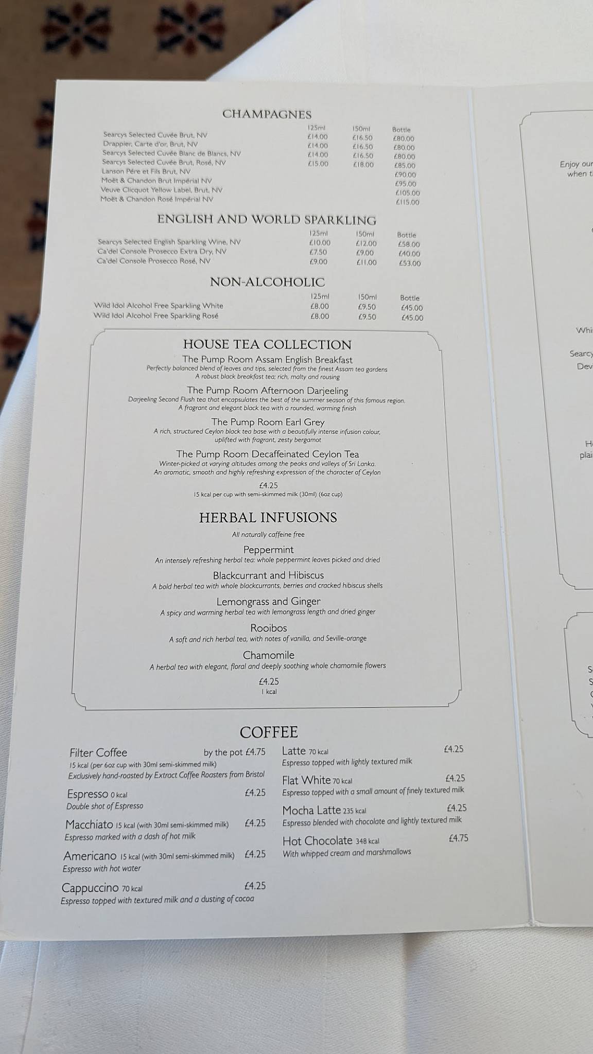 Menu at The Pump Room Restaurant, Bath