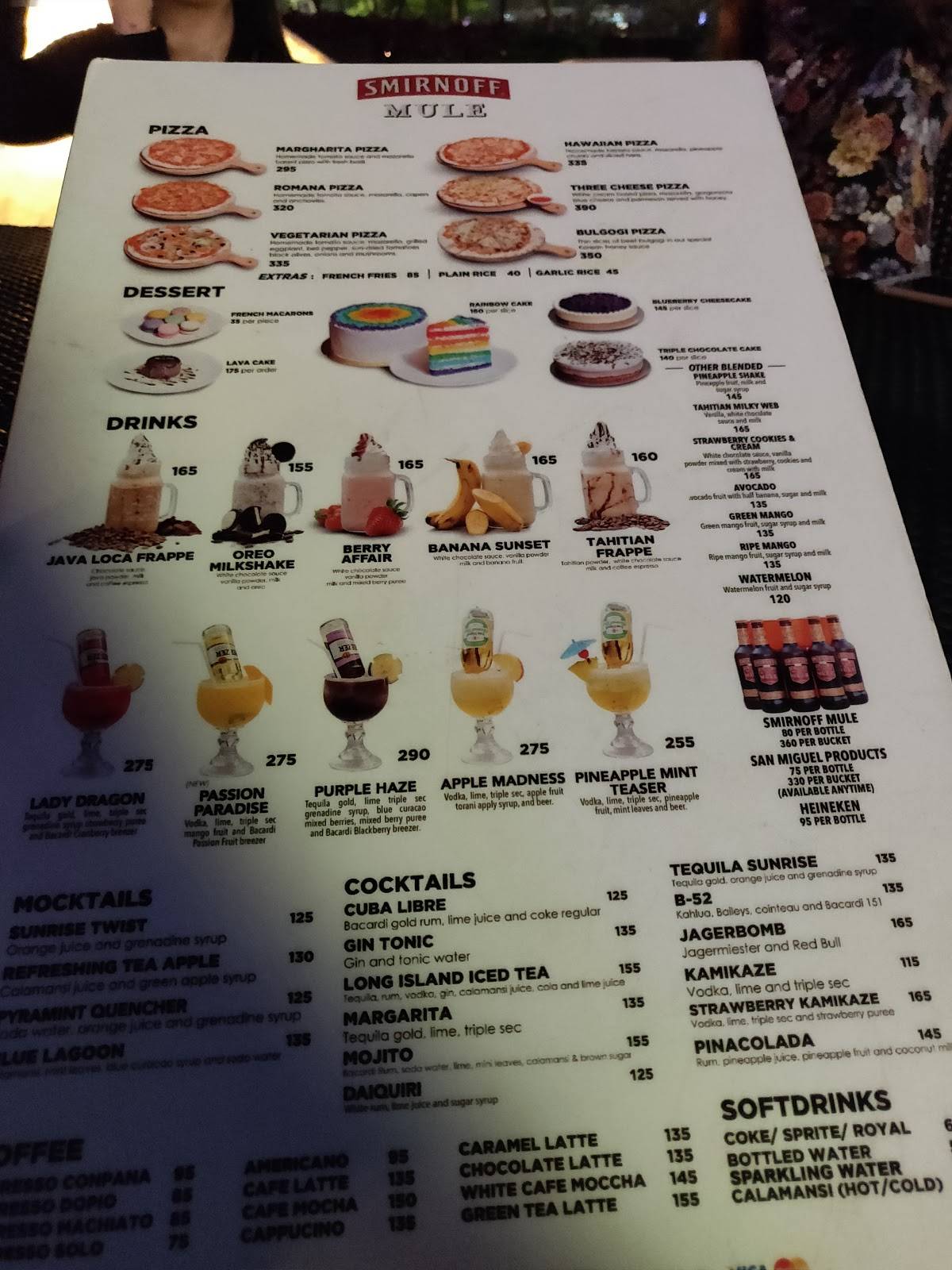 Menu at The Pyramid restaurant, Cebu City