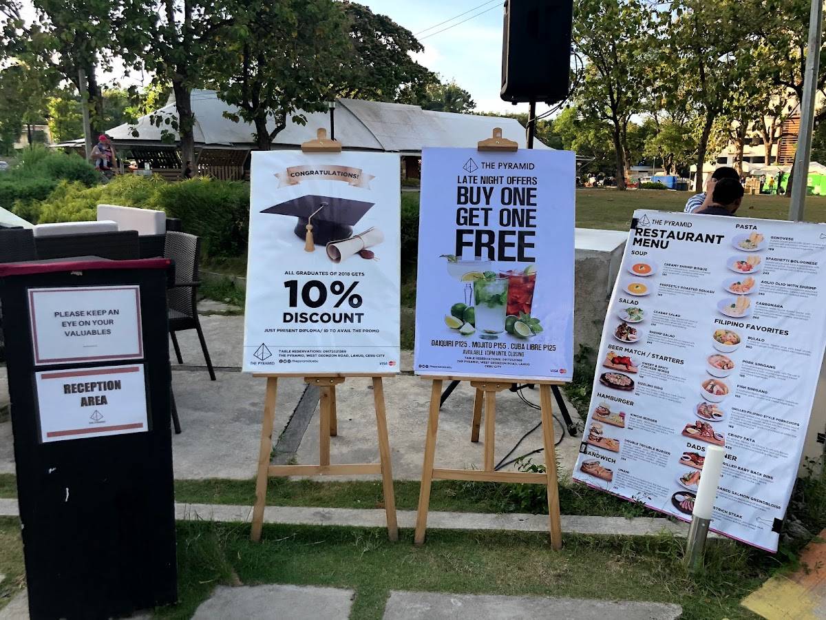 Menu at The Pyramid restaurant, Cebu City