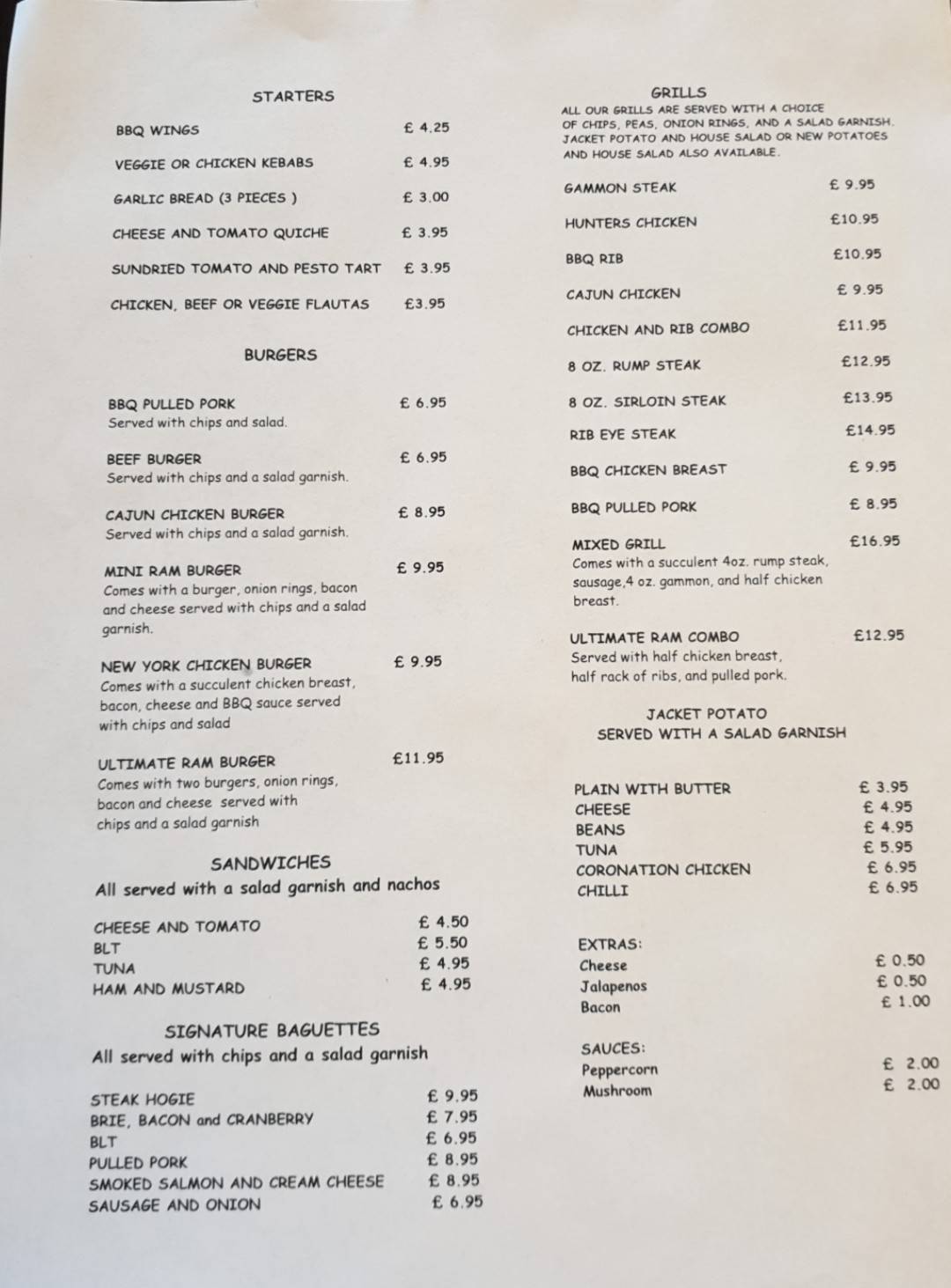 Menu at The Ram pub & bar, Brandon