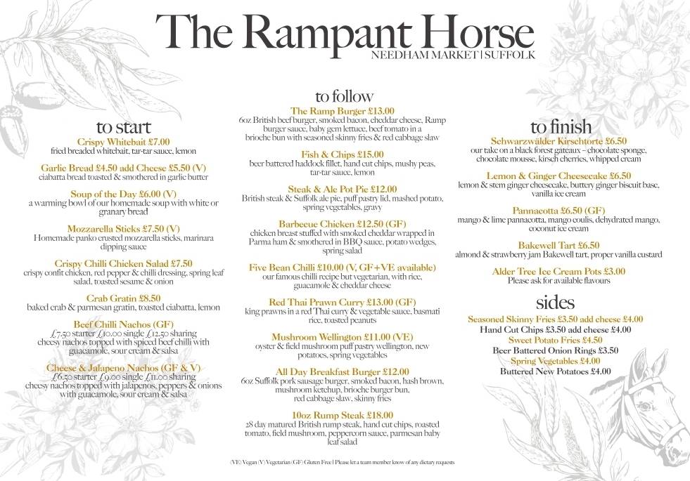 Menu at The Rampant Horse, Needham Market restaurant, Needham Market