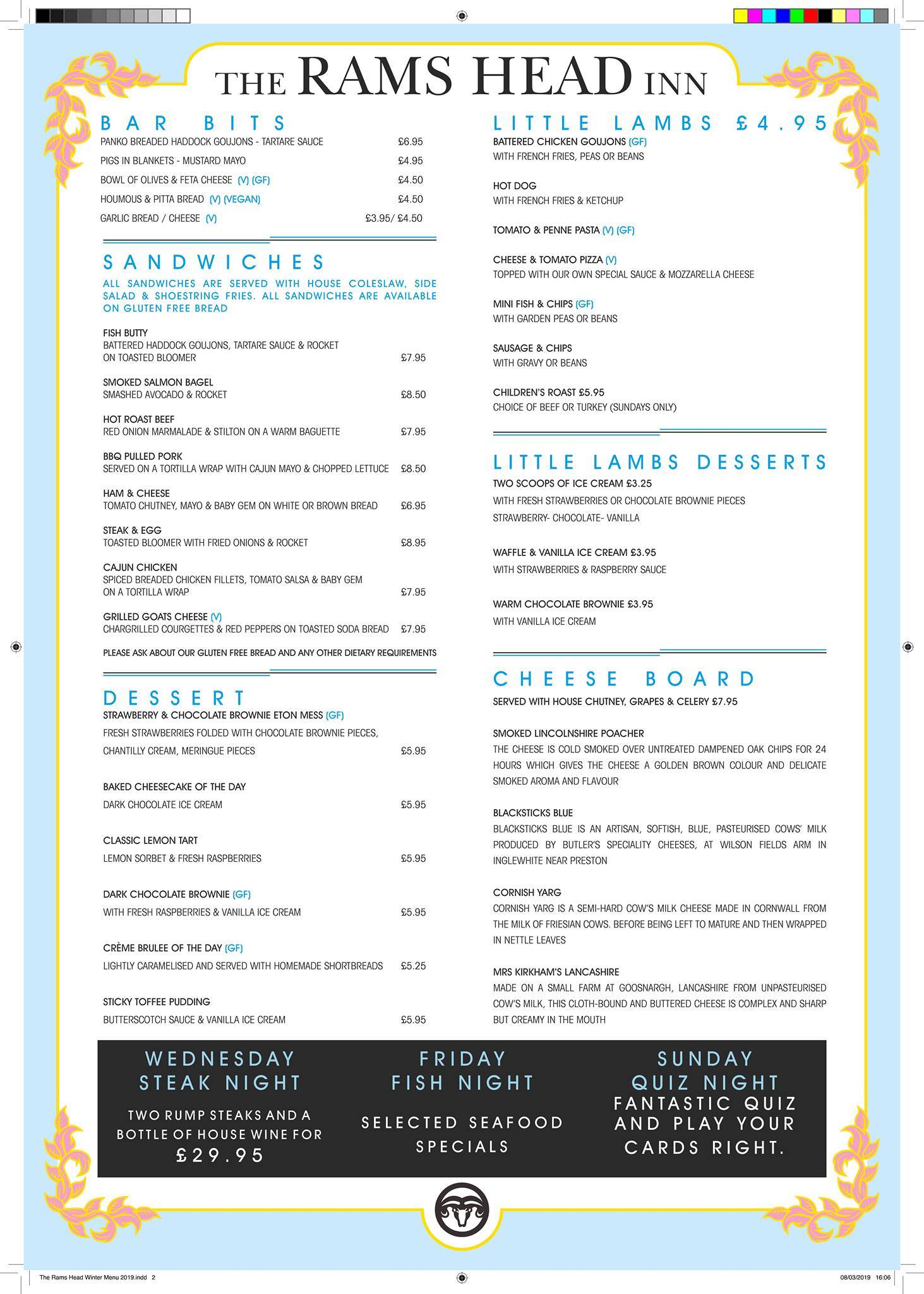 Menu at The Rams Head pub & bar, Warrington