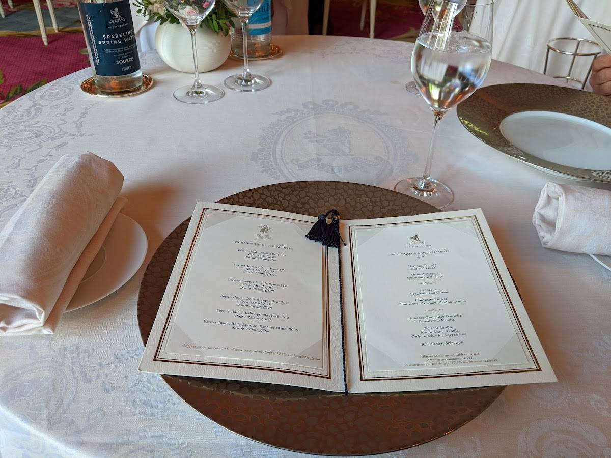 Menu at The Ritz Restaurant, London