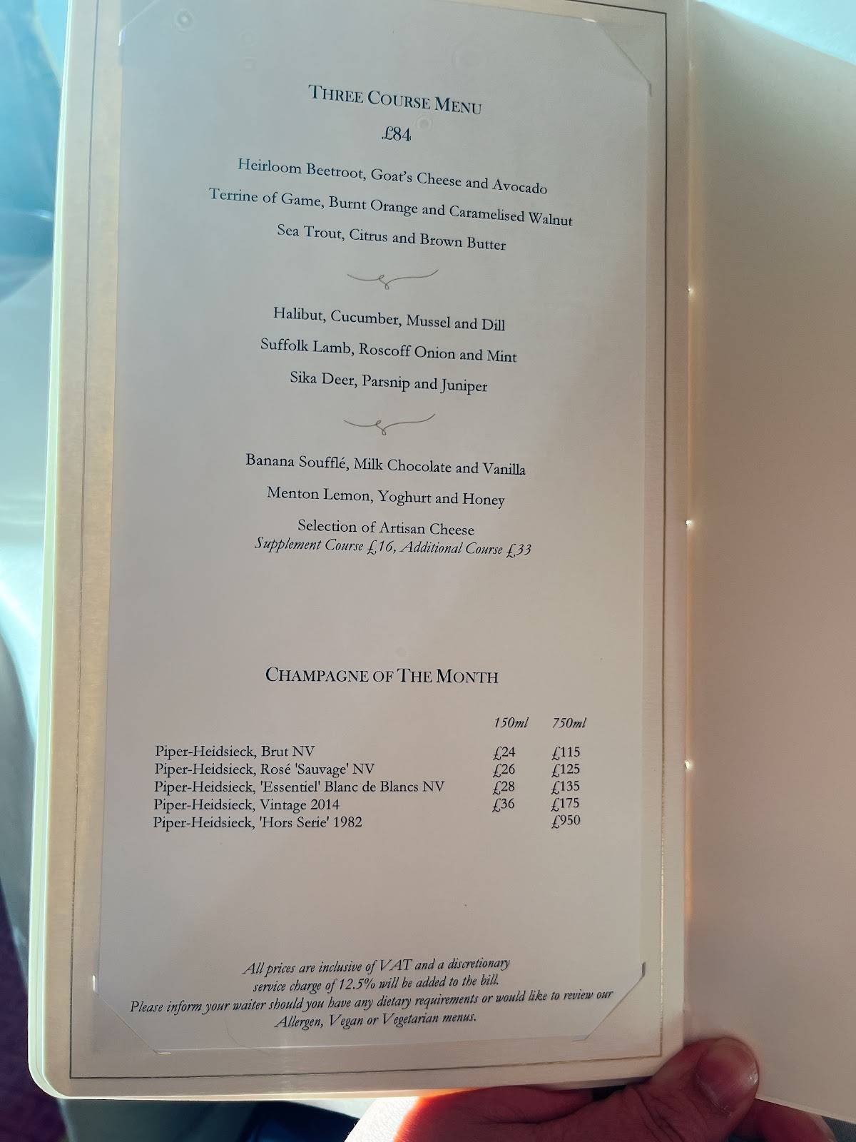Menu at The Ritz Restaurant, London