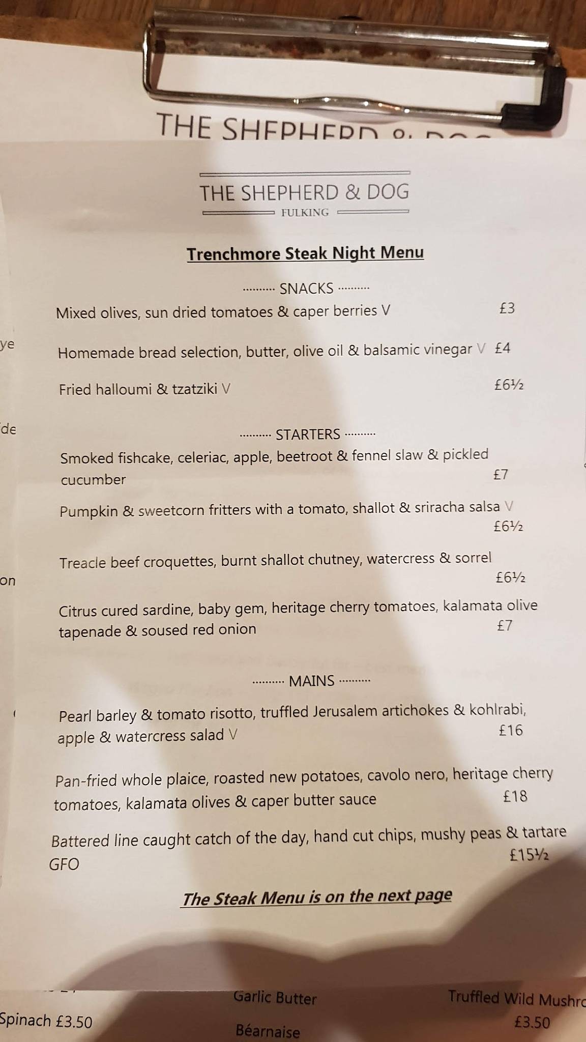 Menu at The Shepherd & Dog, Fulking pub & bar, Fulking, The Street