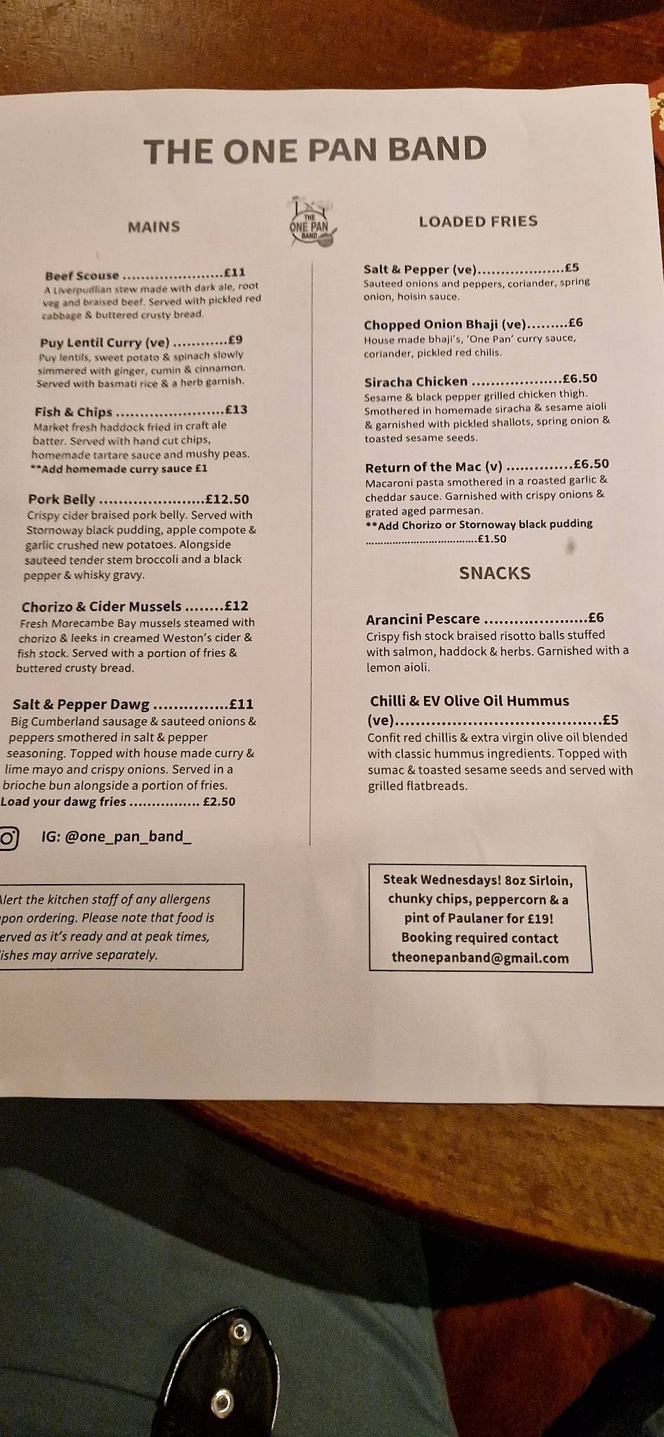 Menu at The Ship & Mitre pub & bar, Liverpool
