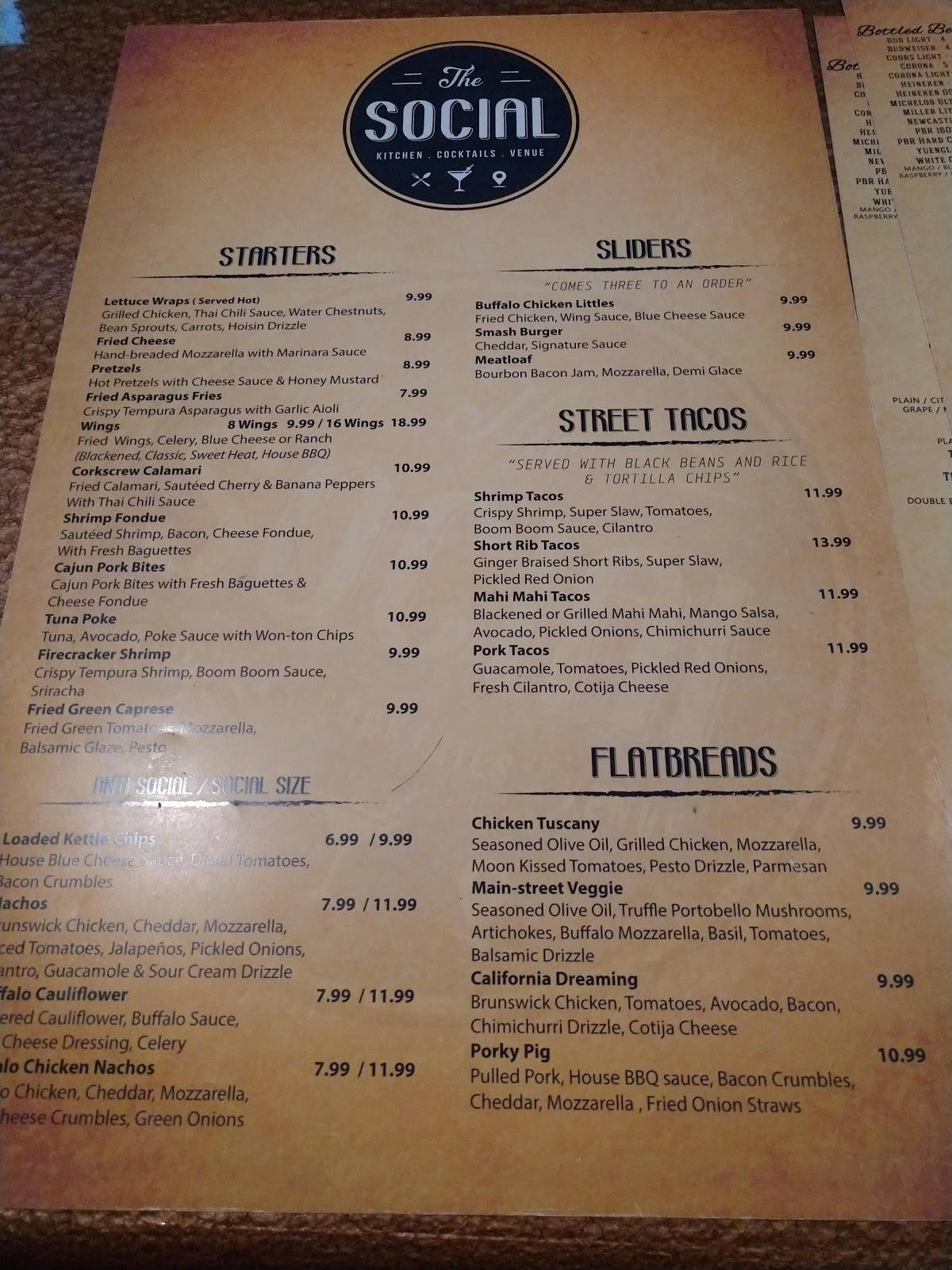 Menu at The Social NPR restaurant, New Port Richey