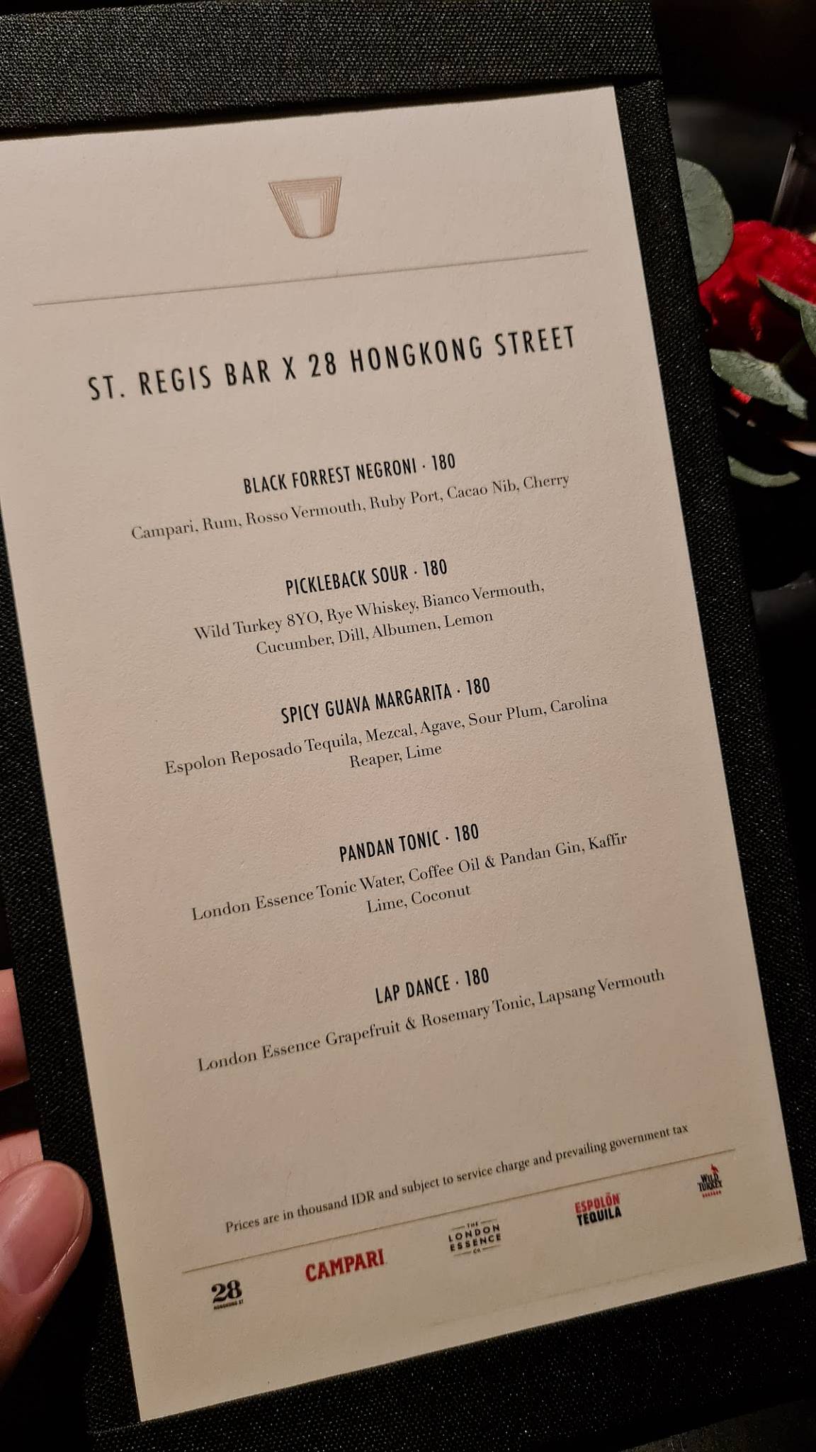 Menu at The St. Regis Bar, South Jakarta