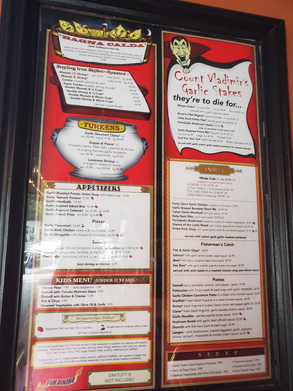 Menu at The Stinking Rose steakhouse, Beverly Hills
