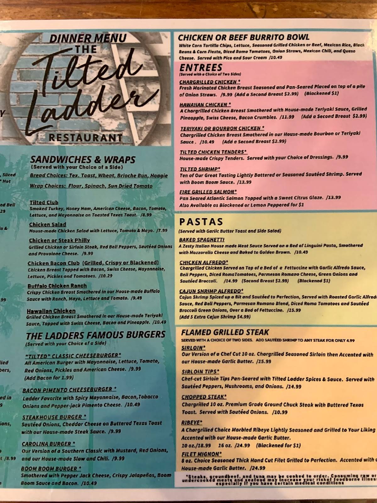 Menu at The Tilted Ladder desserts, Pilot Mountain