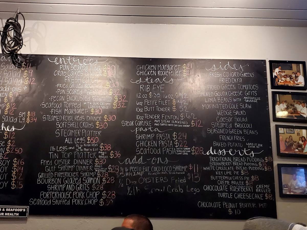 Menu at The Tin Top Restaurant & Oyster Bar, Bon Secour