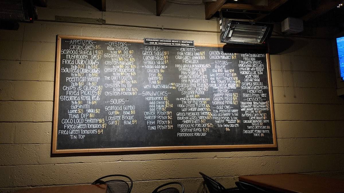 Menu at The Tin Top Restaurant & Oyster Bar, Bon Secour