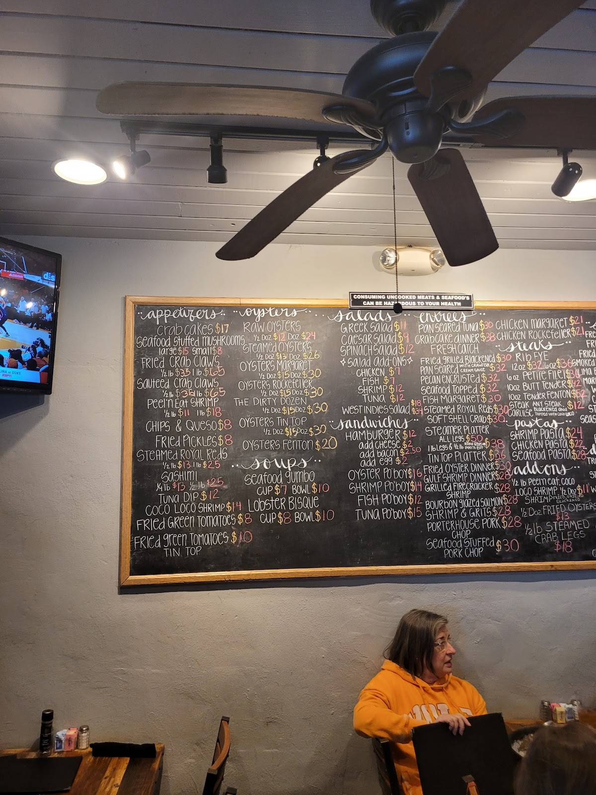 Menu at The Tin Top Restaurant & Oyster Bar, Bon Secour