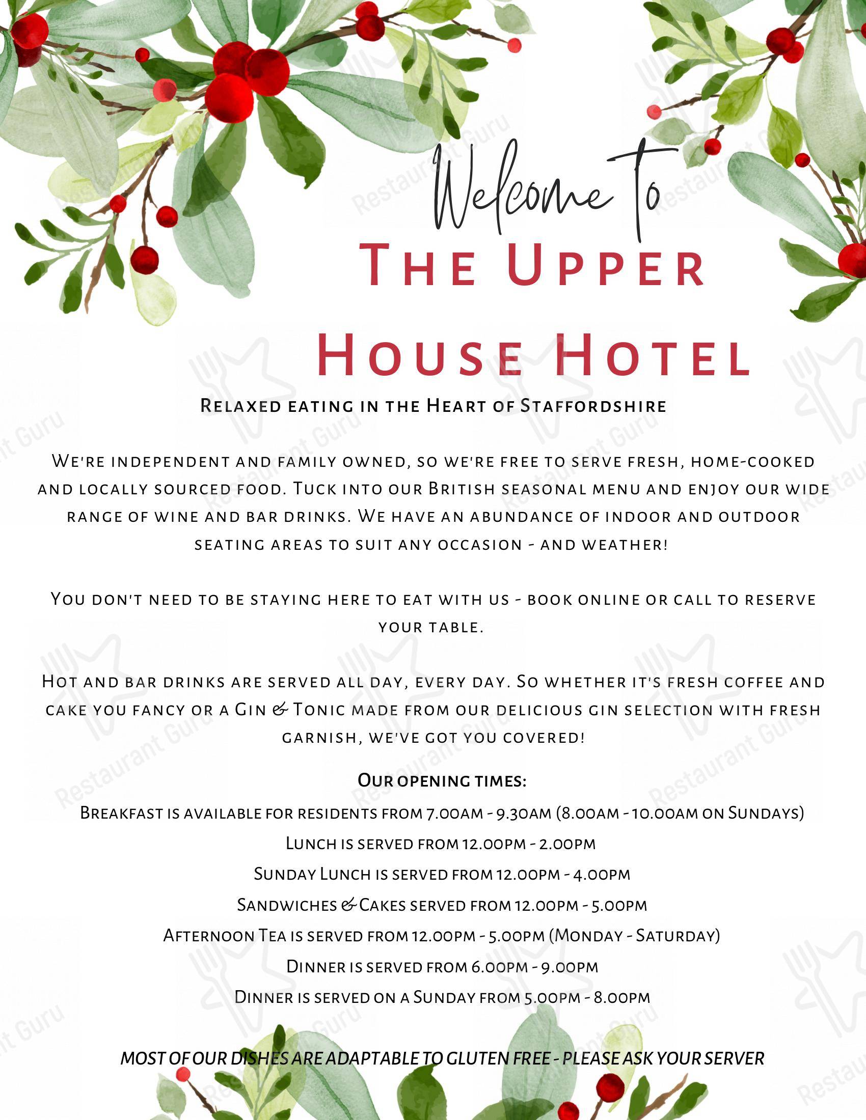 Menu at The Upper House pub & bar, Claremont