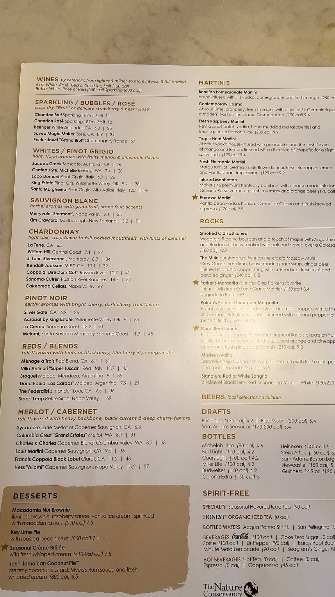Menu at Bonefish Grill restaurant, The Villages