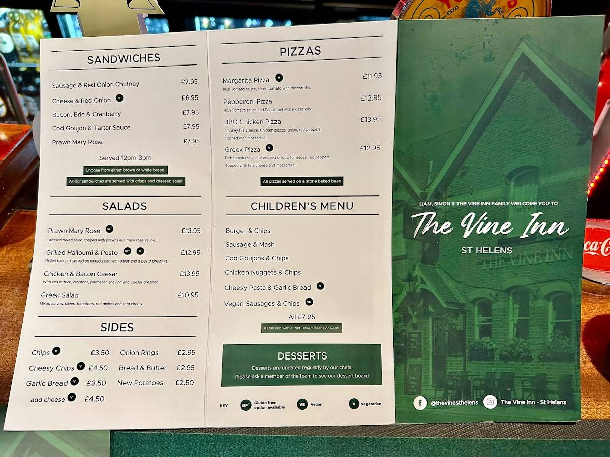 Menu at The Vine Inn pub & bar, Ryde