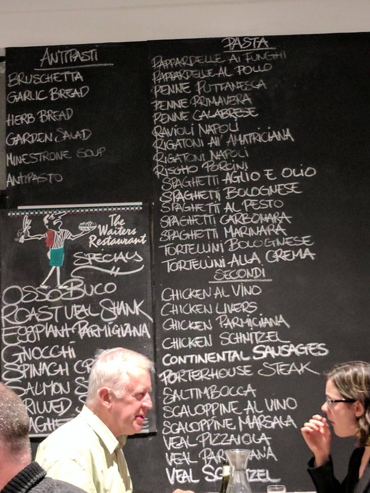 Menu at The Waiters Restaurant, Melbourne