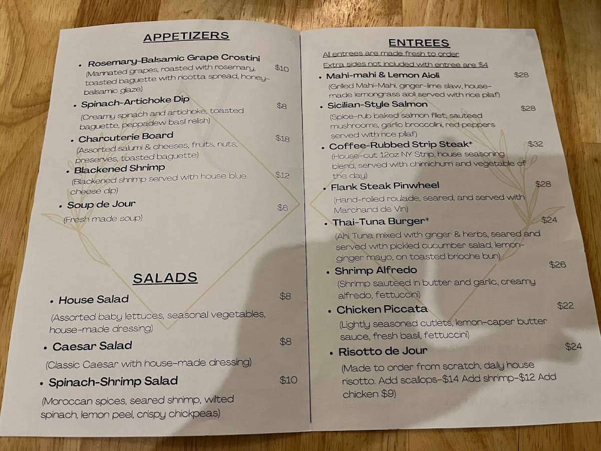 Menu at The Wildemount restaurant, Aiken