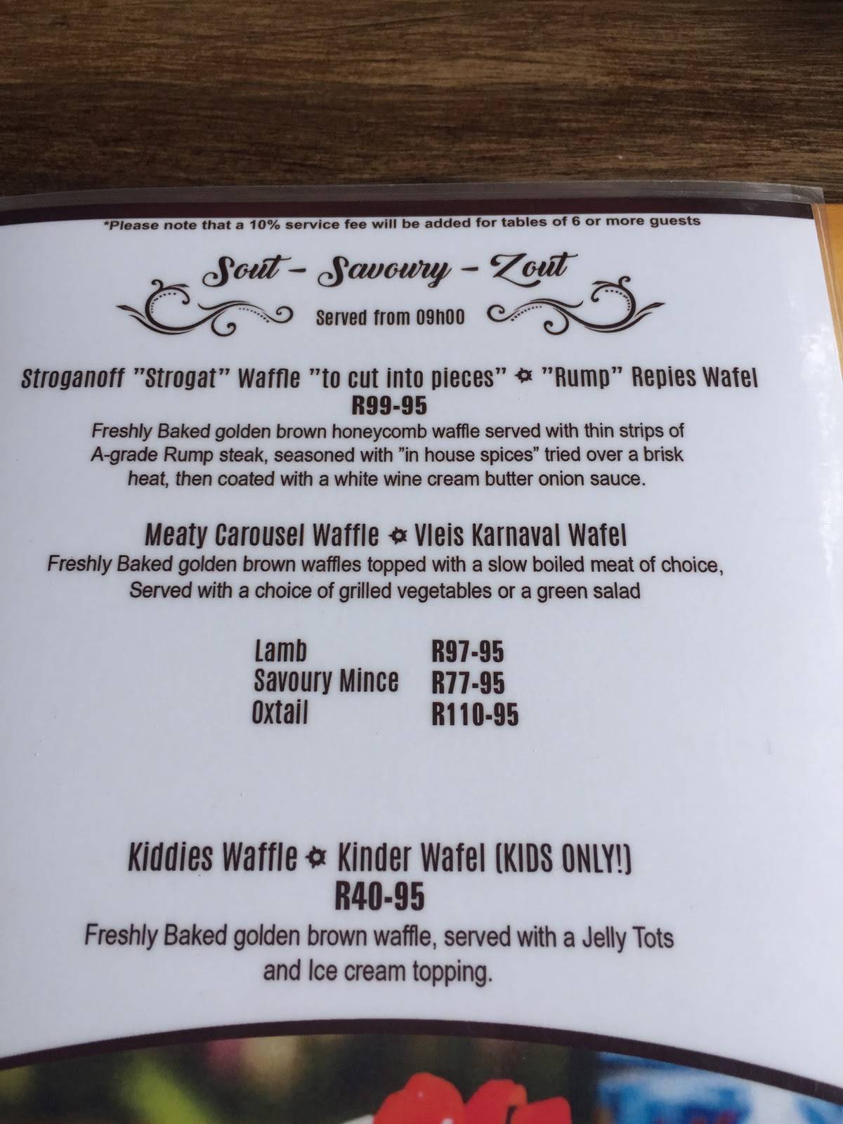 Menu at The Windmill Restaurant, Hartbeespoort
