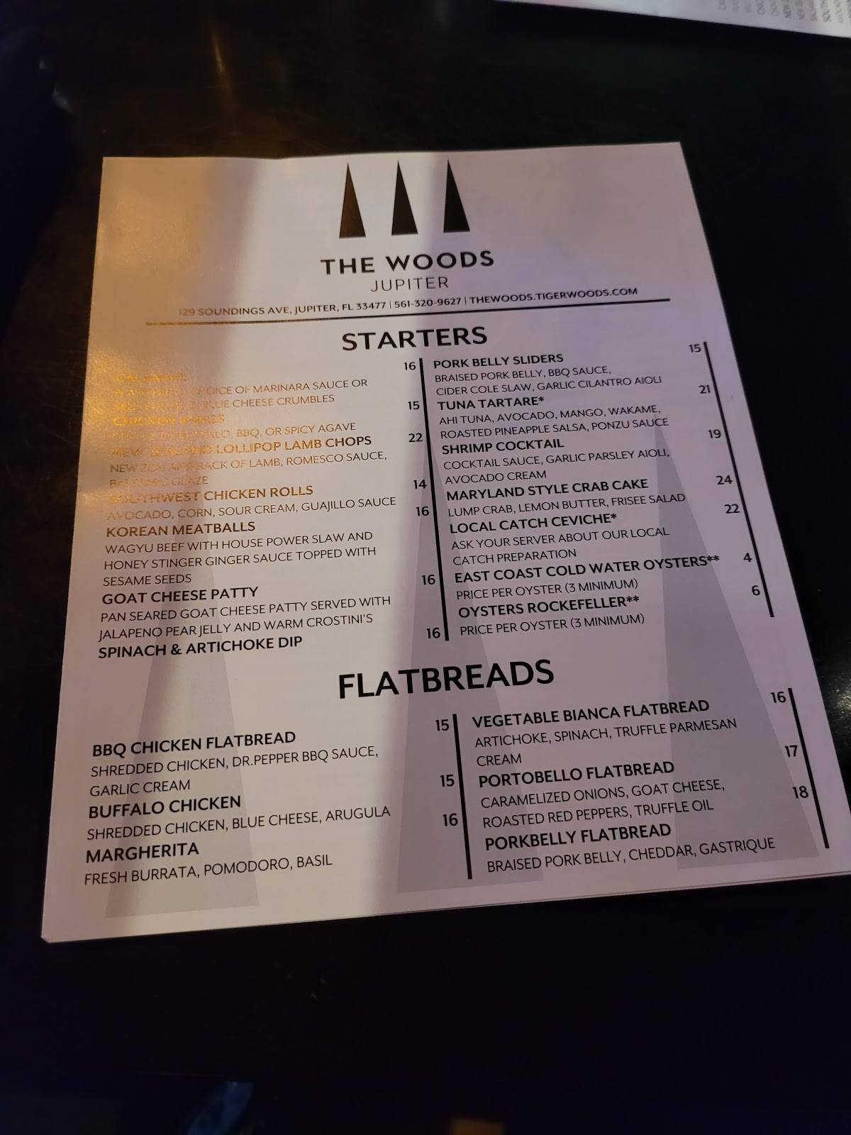 Menu at The Woods Jupiter pub & bar, Jupiter
