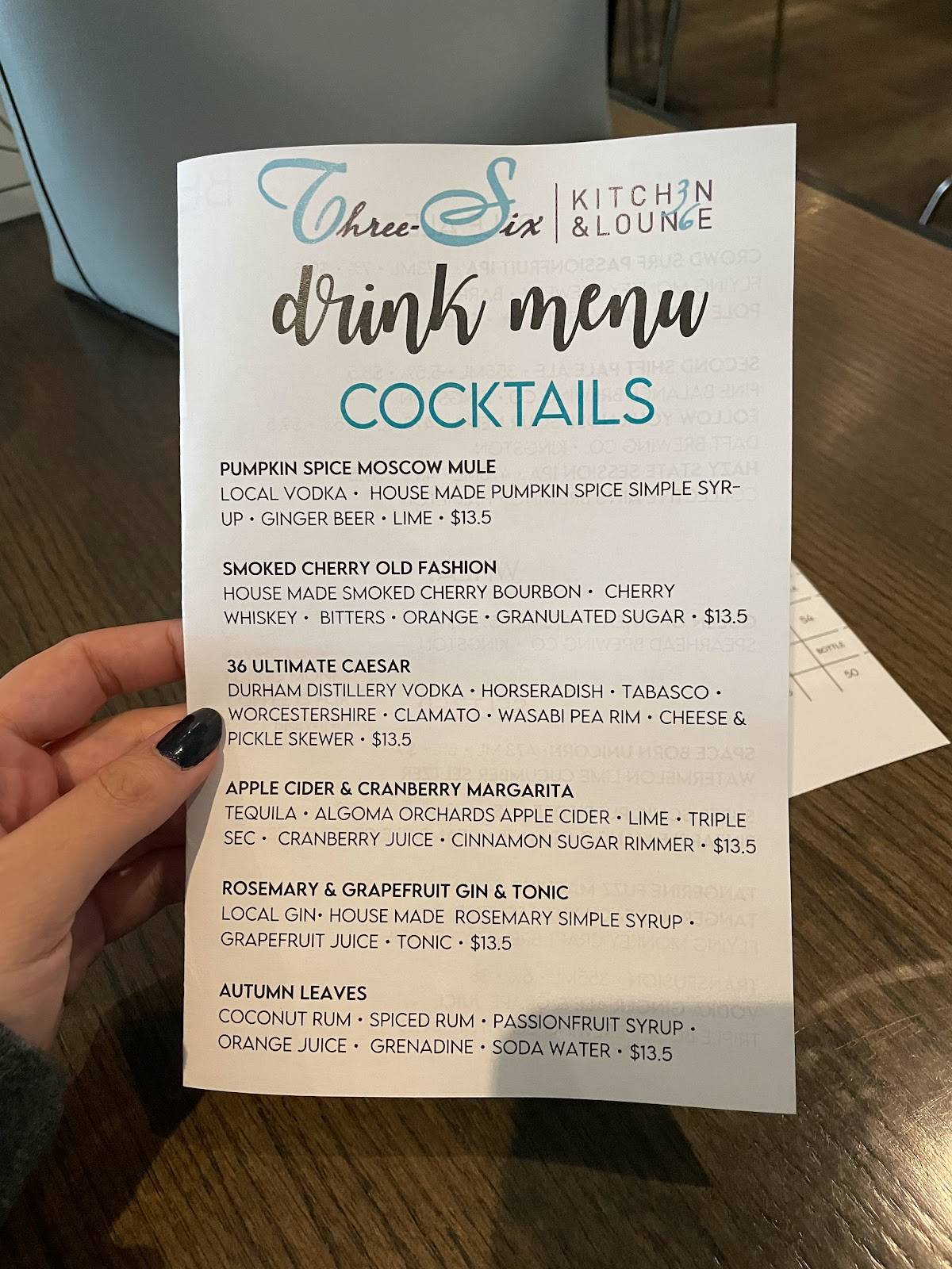 Menu at Three Six Kitchen restaurant, Bowmanville