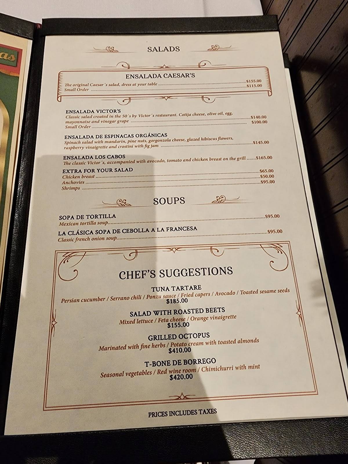 Menu at Caesar's pub & bar, Tijuana, Av. Revolución 8190