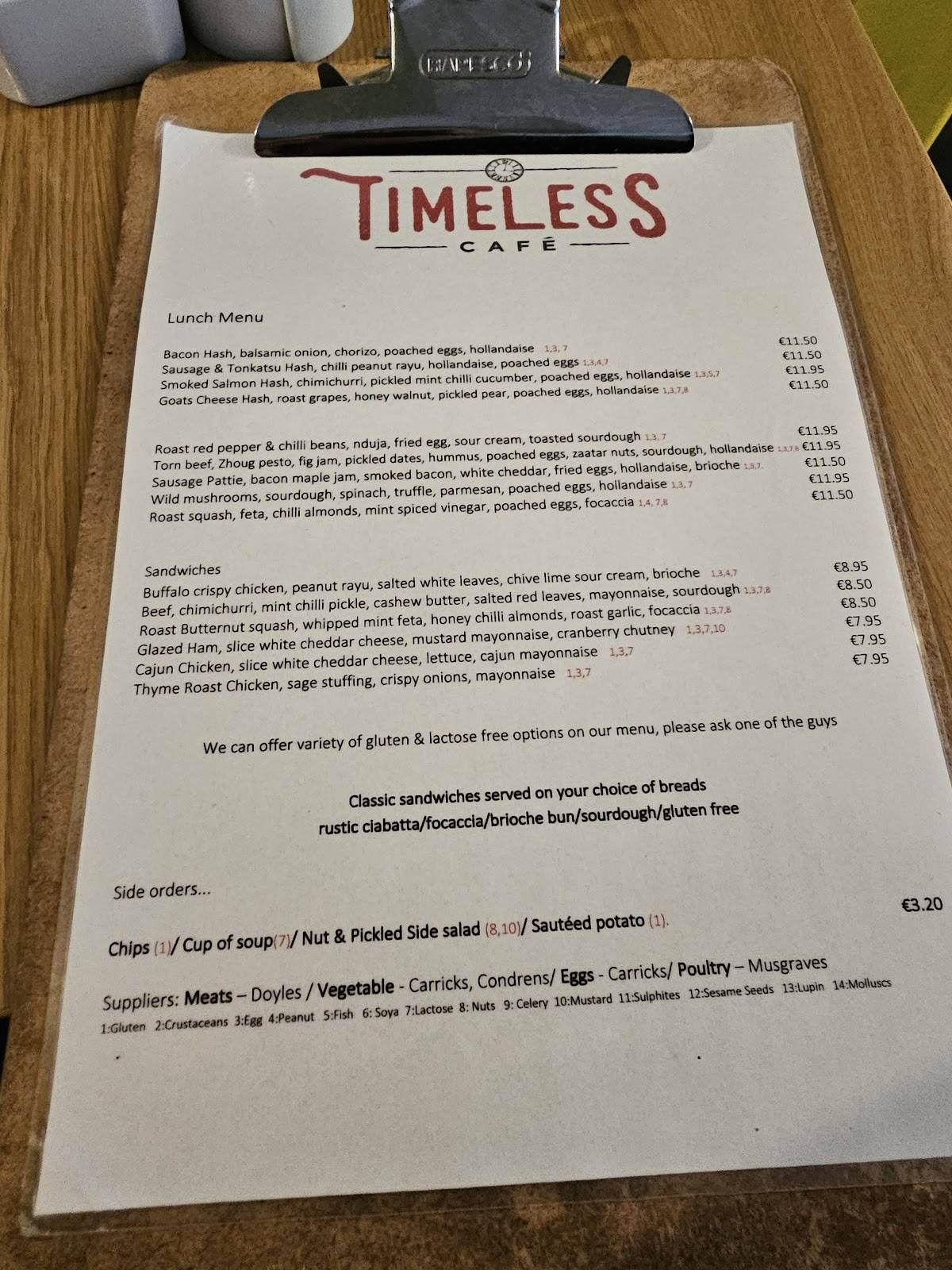 Menu at Timeless Café cafe, Kilcock
