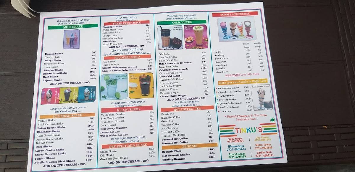 Menu at Tinku's Scheme No 140, Indore