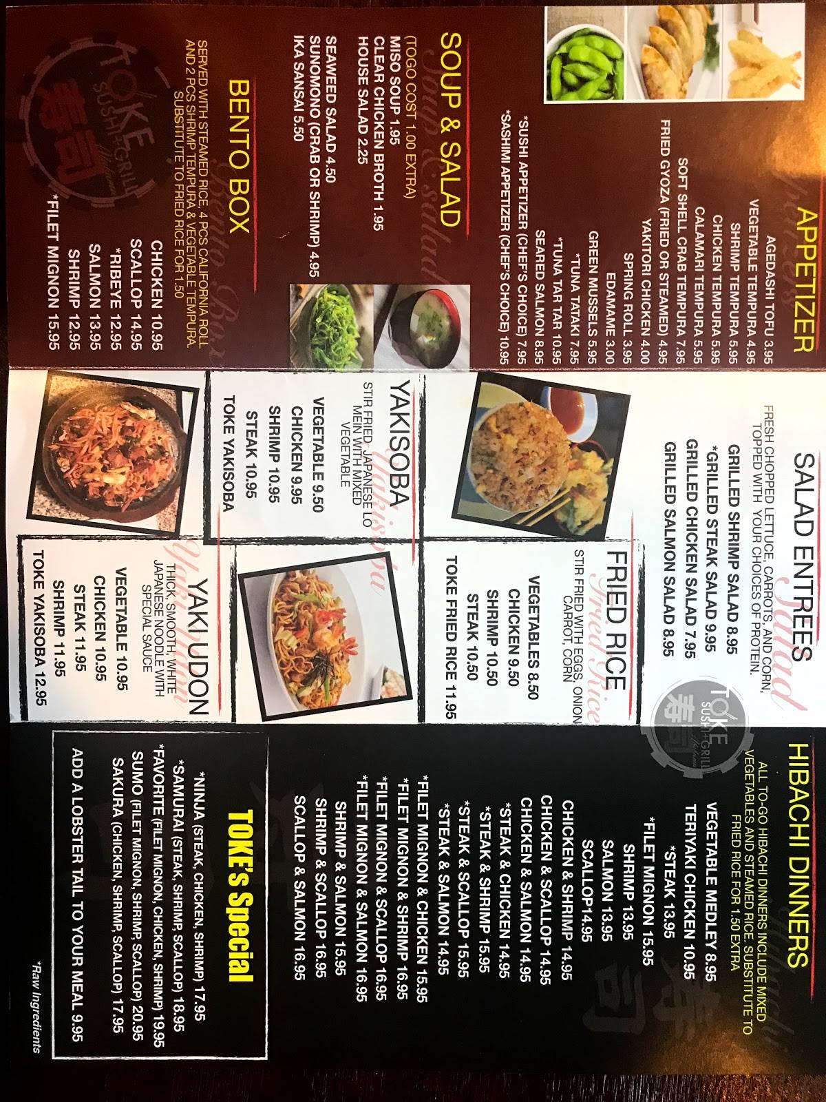 Menu at Toke Sushi Grill restaurant, Oneonta