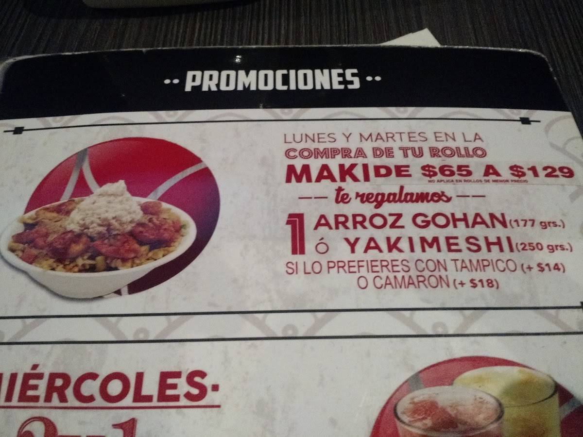 Carta del restaurante Tokyo Rose, Ciudad del México, Xola 1604
