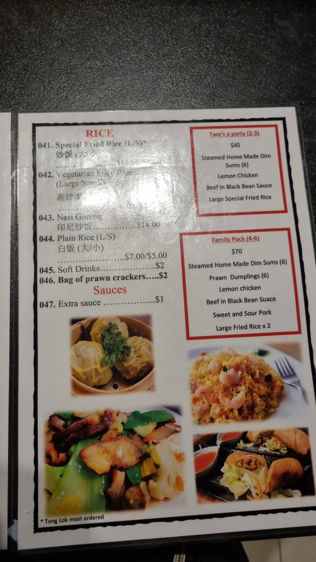 Menu at Tong Lok restaurant, Ashburton