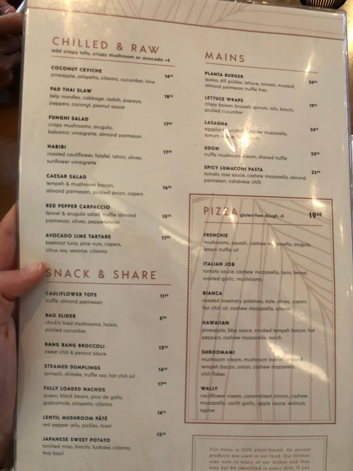 Carta del restaurante PLANTA, Toronto
