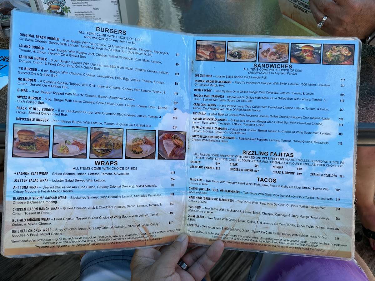 Menu at Toucan's Lakefront pub & bar, Mooresville