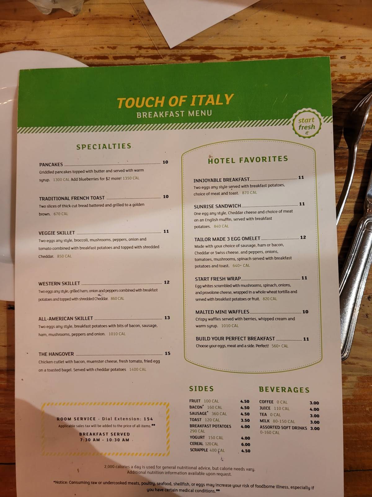 Menu at Touch of Italy restaurant, Ocean City