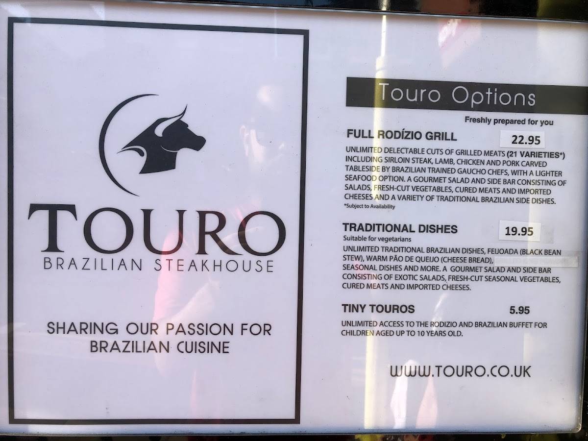 Menu at Touro Brazilian Steakhouse Wimbledon, London, 44 The Broadway