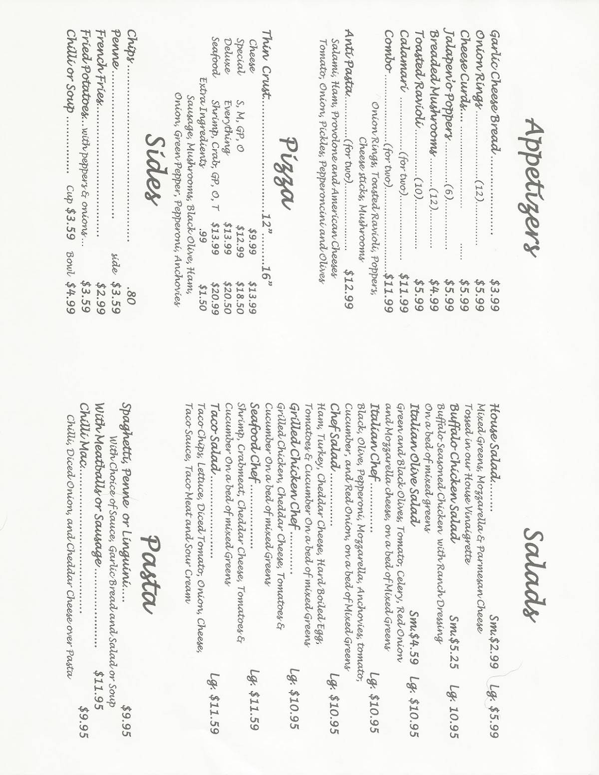 Menu at Track Shack pub & bar, Springfield