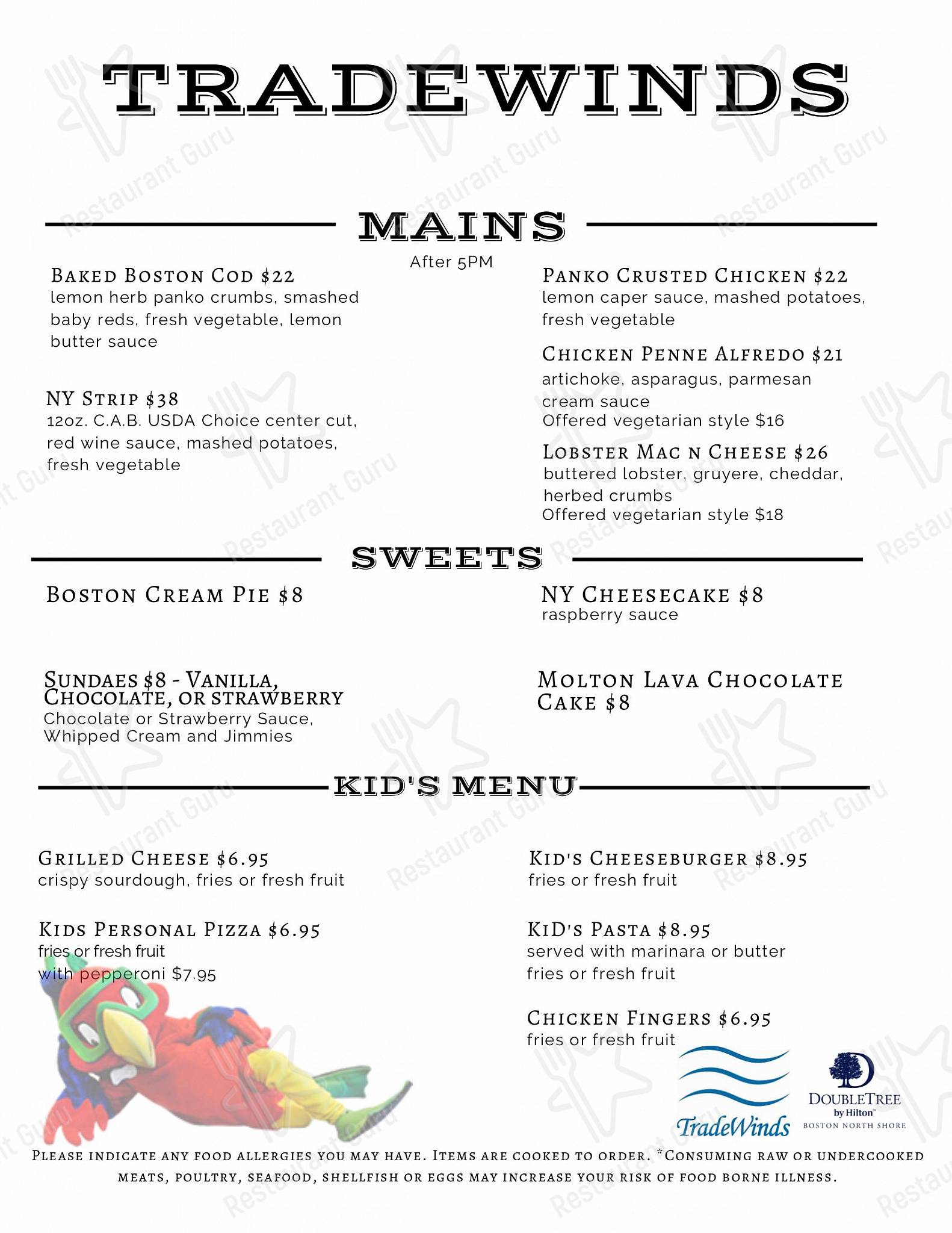 Menu at Tradewinds Lounge Bar, Danvers