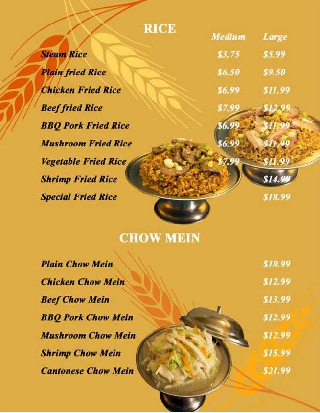 Menu au Tran's Place restaurant, Moncton