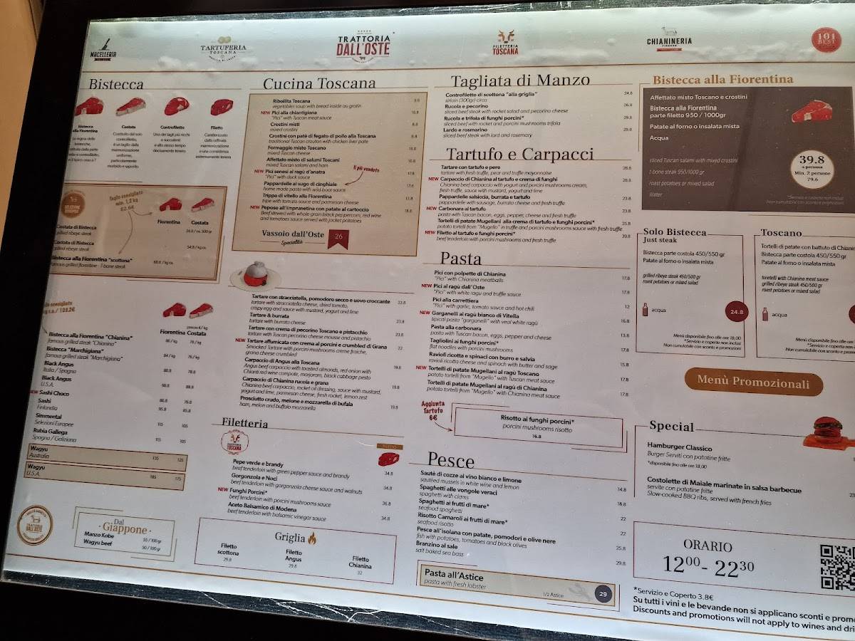 Menu at Trattoria dall'Oste Chianineria steakhouse, Florence, Via dei ...